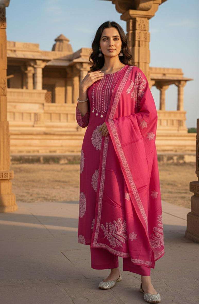 Pure Cotton Kurti Pant Dupatta Set for Women | Comfortable Wear